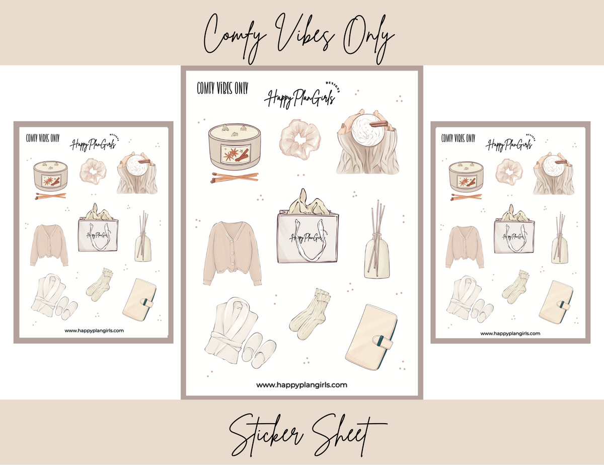 Comfy Vibes Only Sticker Sheet – HappyPlanGirls Designs